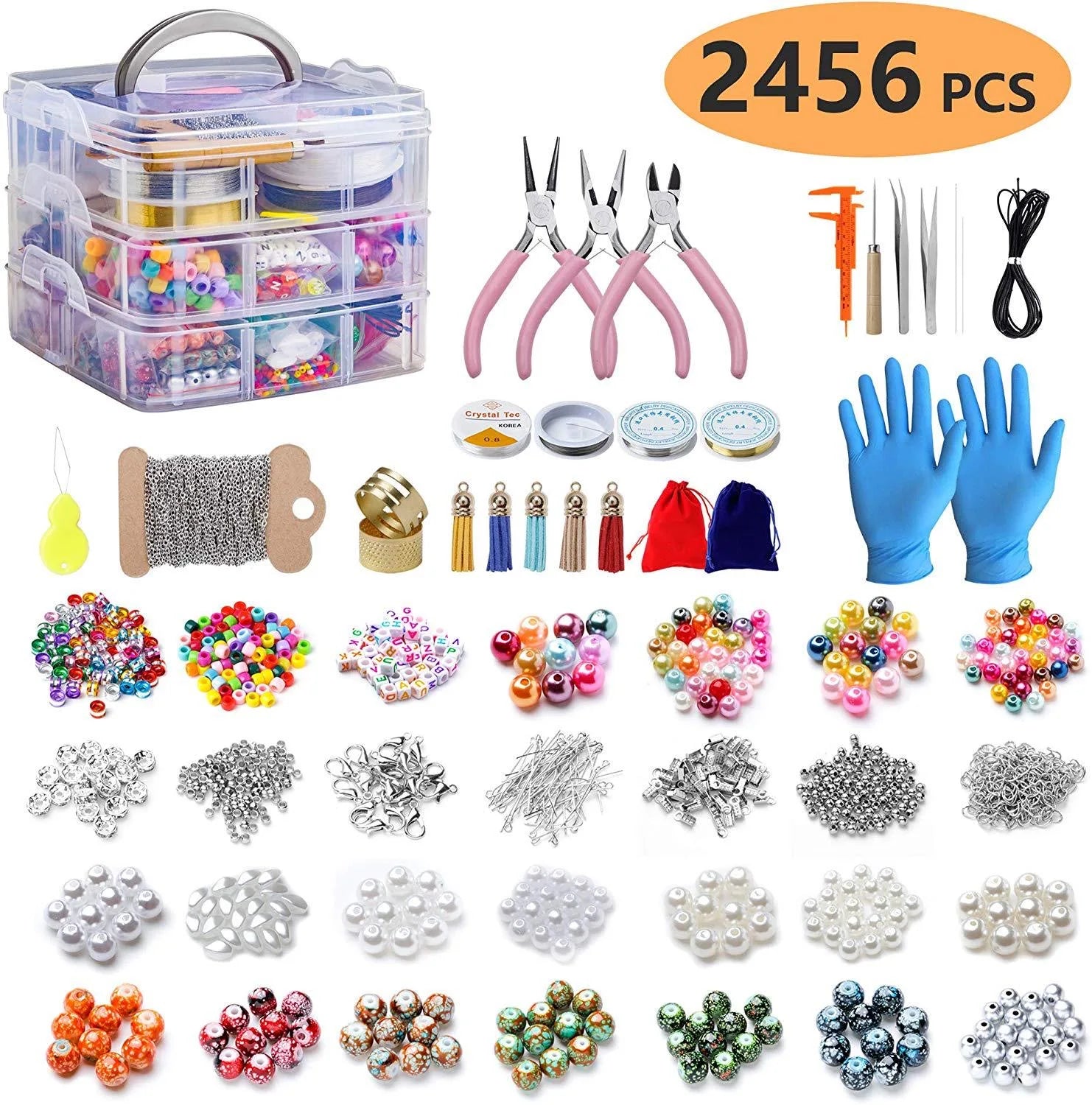 2456-Piece Deluxe DIY Bead Jewelry Making Kit - Includes Beads, Findin ...