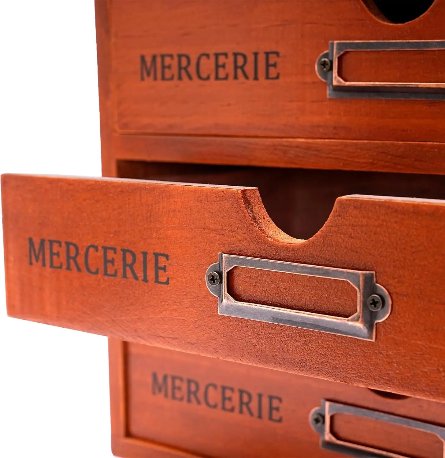 Vintage Wooden 5-Drawer Desktop Organizer with Iron Label Holders For ...